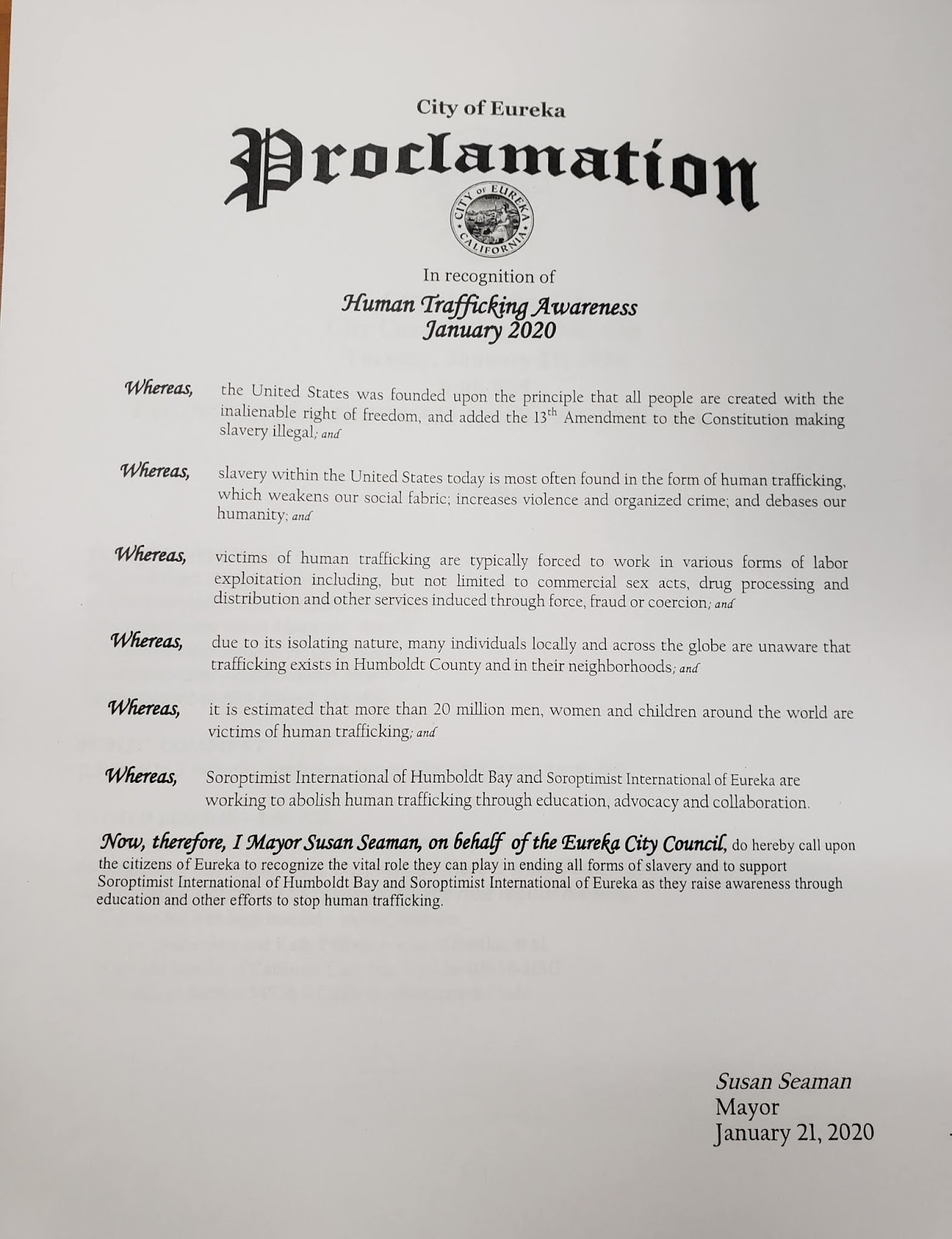John Chiv: Eureka Mayor Susan Seaman's proclamation to raise awareness ...