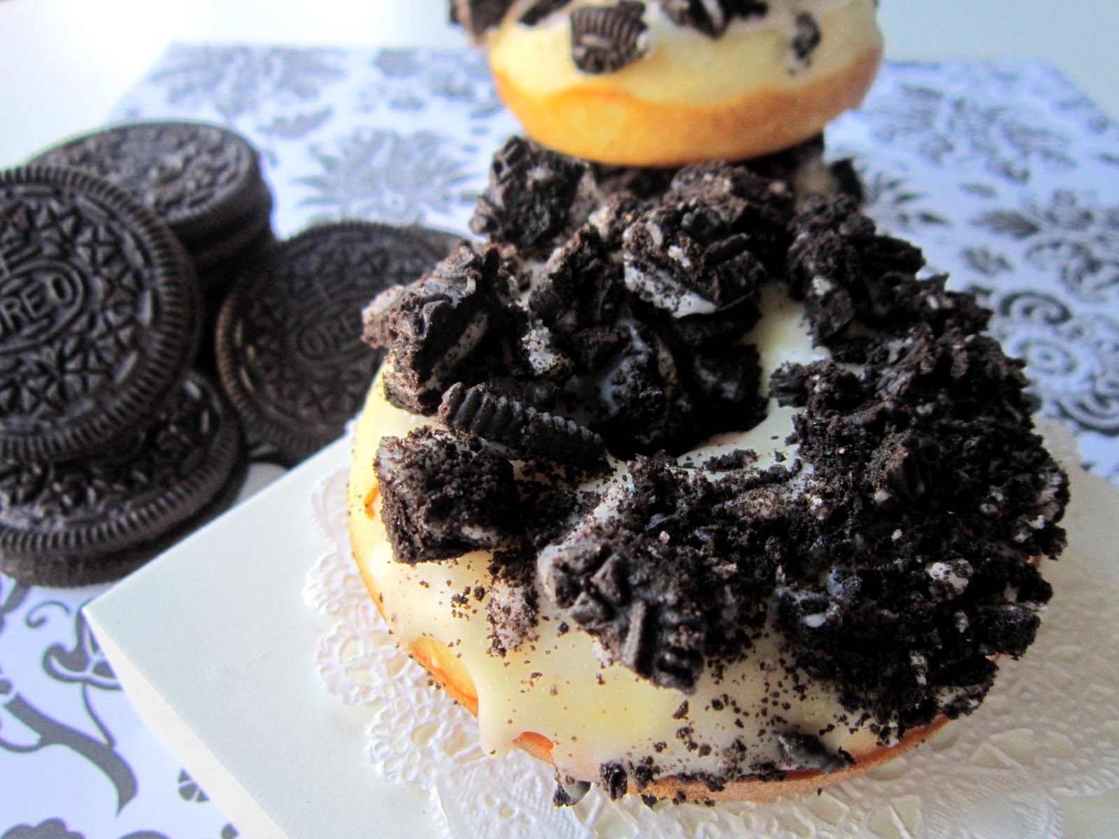 The Haphazard Baker: Oreo Doughnuts with Vanilla Glaze