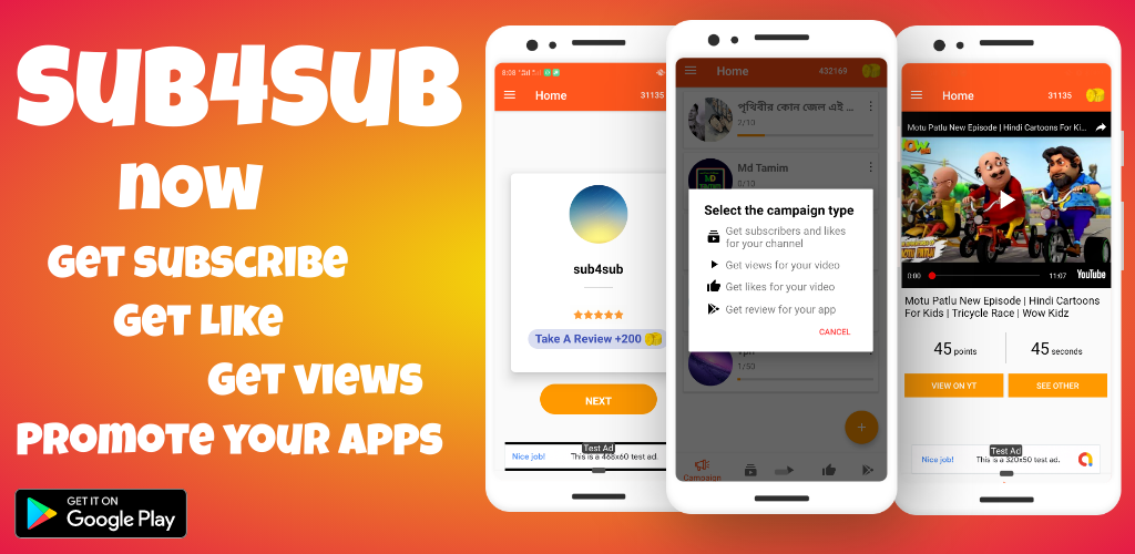 Sub4Sub-get more subscribers Views promote app