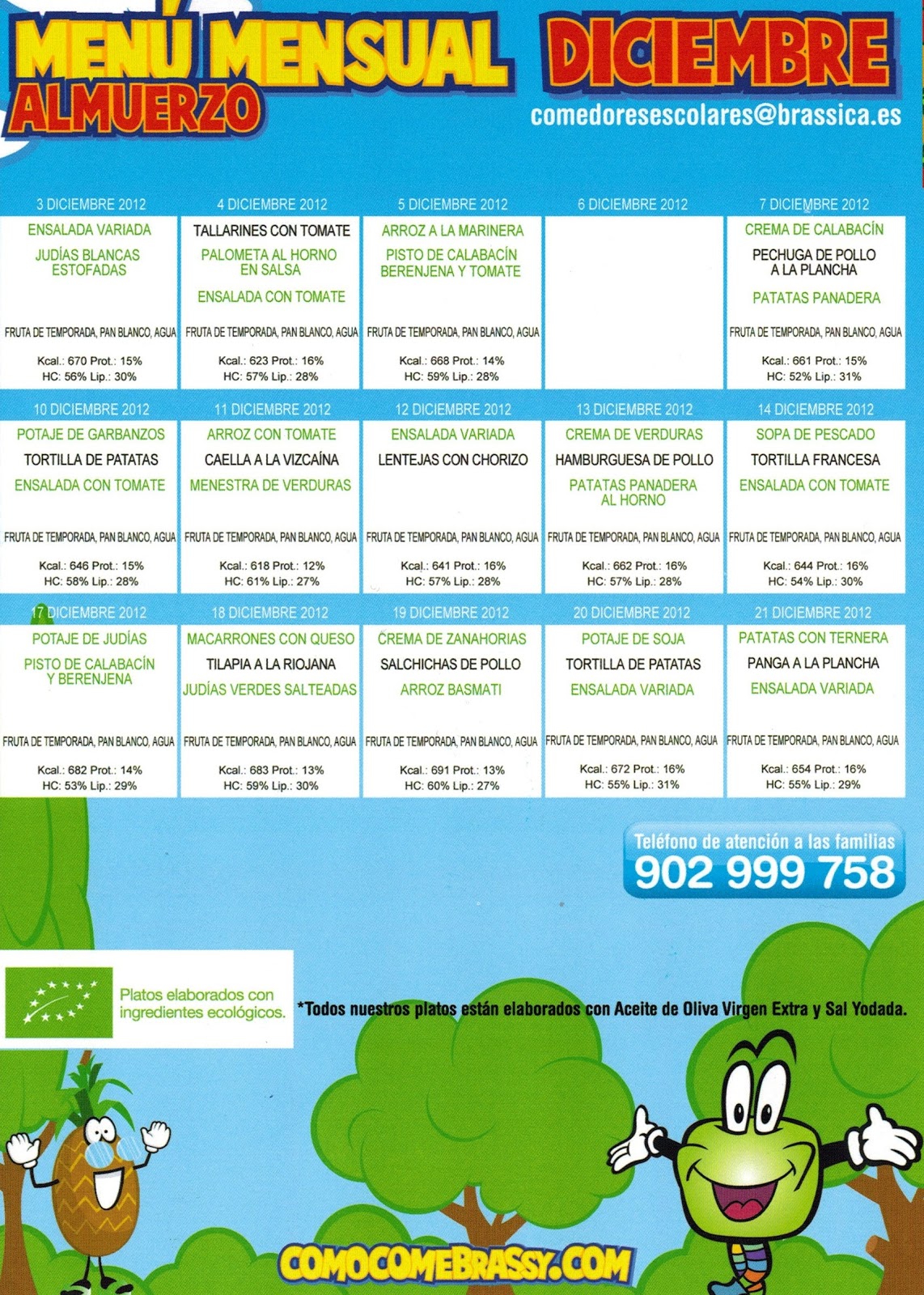 El boletín del CEIP San Francisco: Menú comedor escolar diciembre