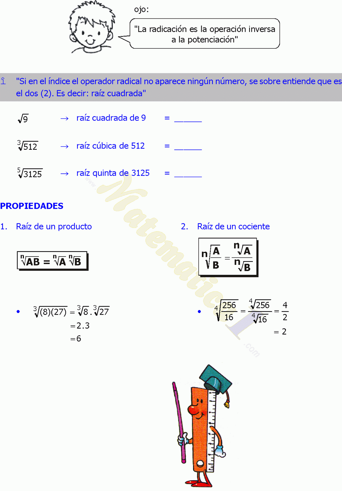 RADICACIÓN Y RAICES EJEMPLOS EJERCICIOS PARA RESOLVER DE MATEMÁTICAS DE ...