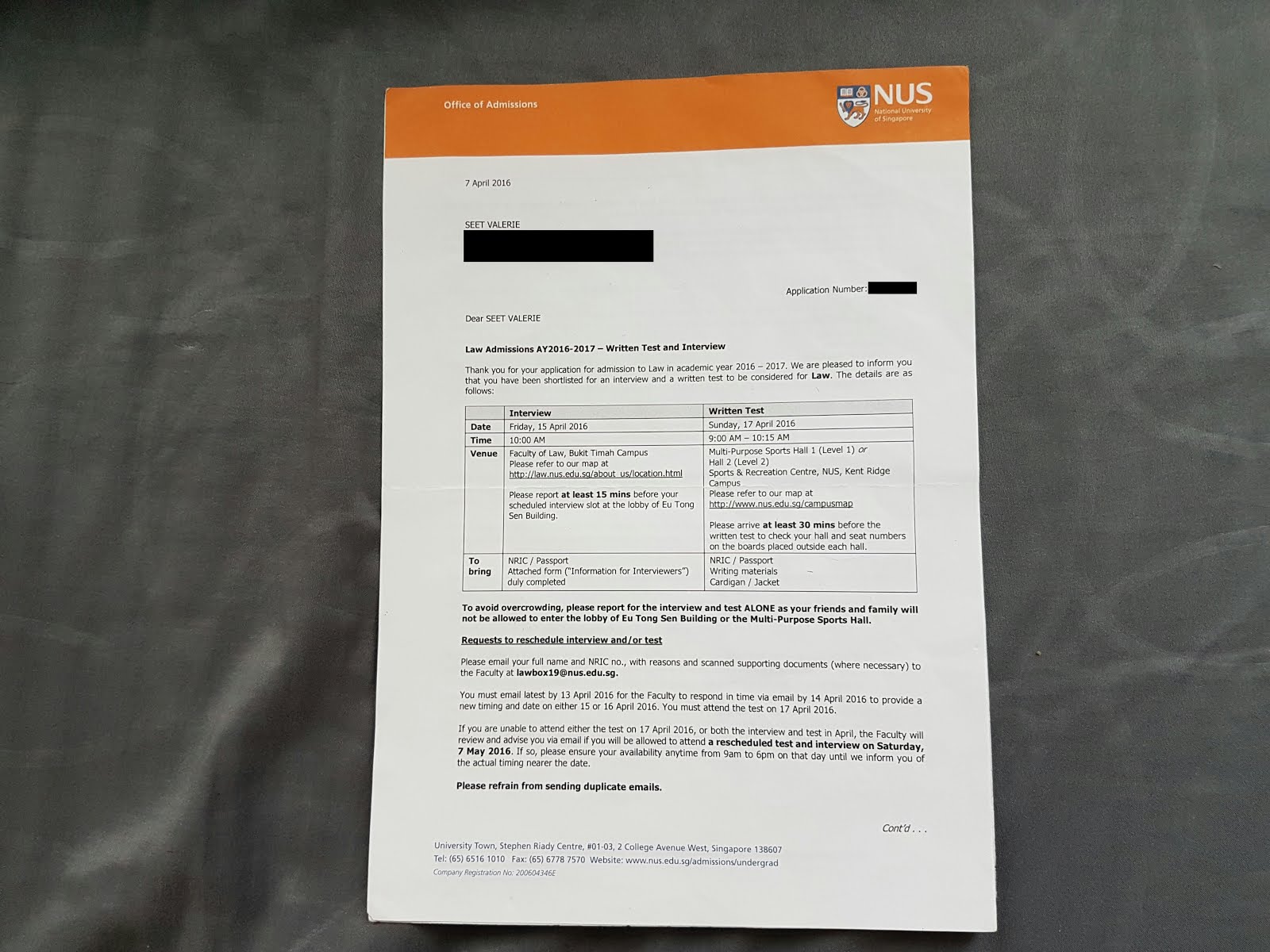 My NUS Law Admissions Experience | teeseirelav