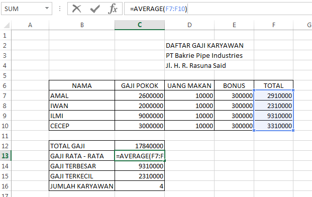 Tutorial Penggunaan Microsoft Excel: Cara Menggunakan Rumus Microsoft ...