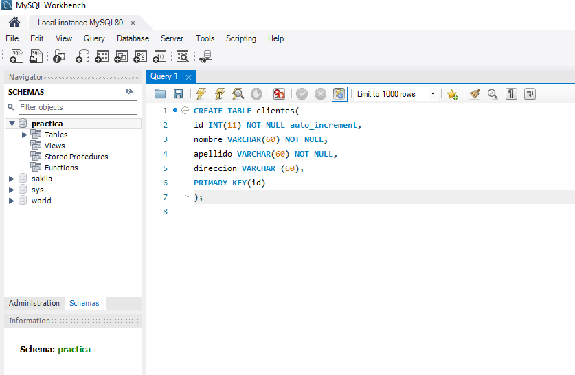 MySQL Workbench Sentencias Basicas