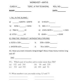 Worksheet on A Trip to Bhopal - KV 4 - FORTUNE ACADEMY