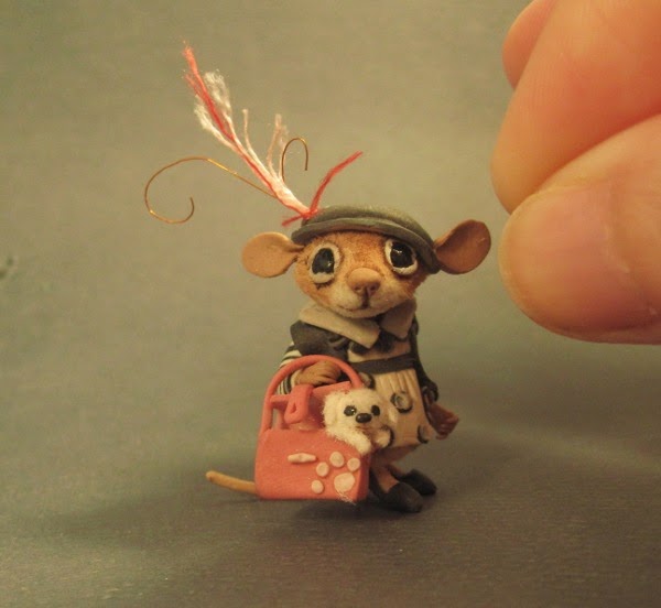 Aleah Klay Studio: Miniature Mouse w/ pet dog in bag one of a kind ...