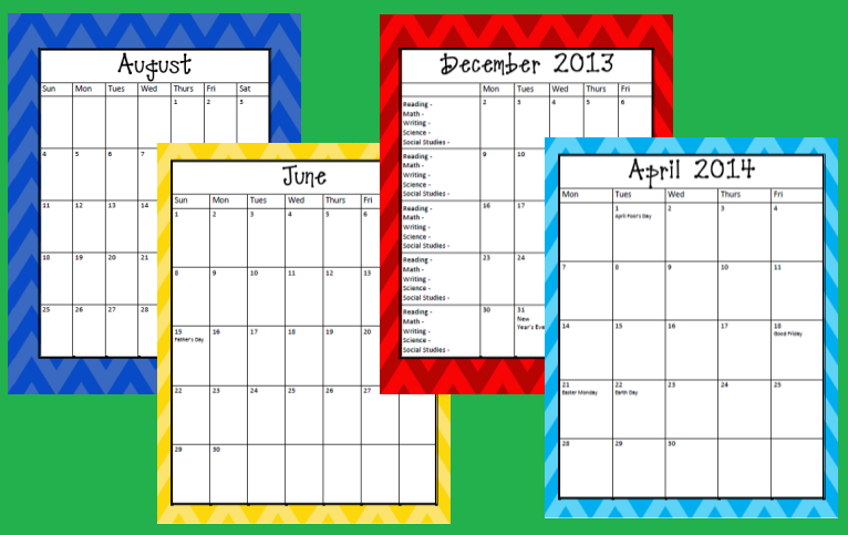 Chevron Printable Monthly 2013