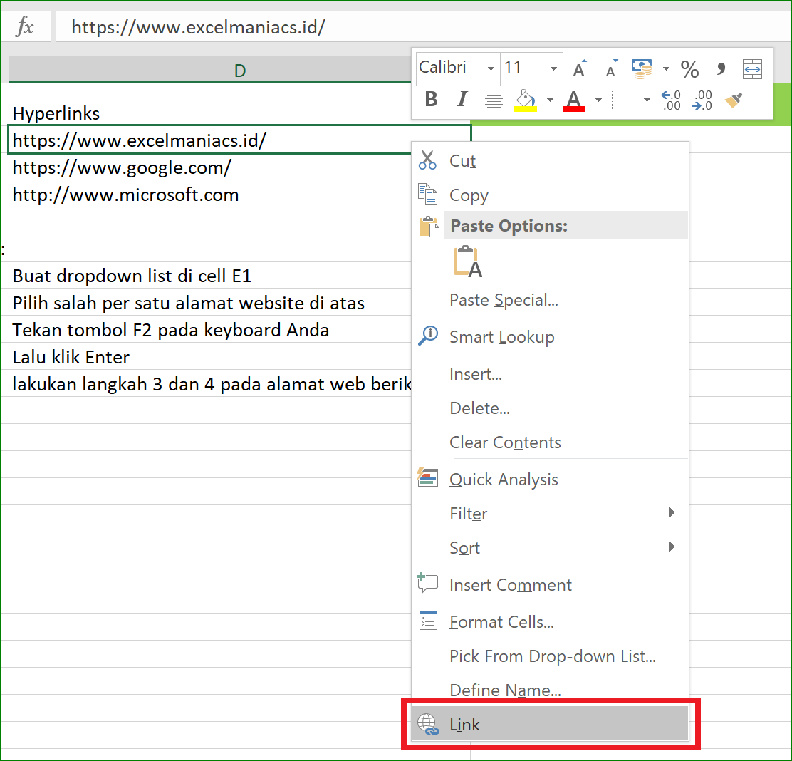 Membuat Hyperlink Menggunakan Drop Down List - ExcelManiacs Membuat Hyperlink Menggunakan Drop Down List - ExcelManiacs