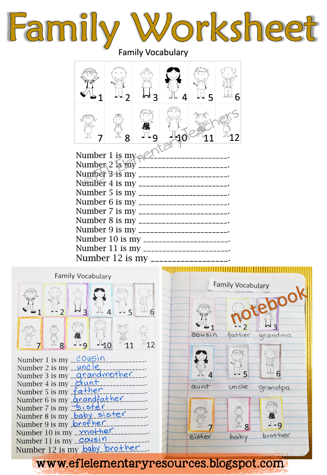 EFL Elementary Teachers: Family Flashcards and Worksheets for ESL students