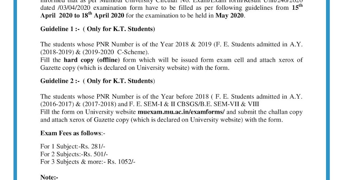 Examination Form Submission Notice