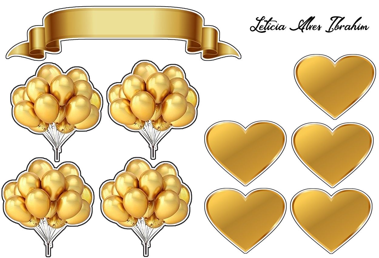Globos y Corazones Dorados Toppers para Tartas, Bizcochos o Pasteles ...