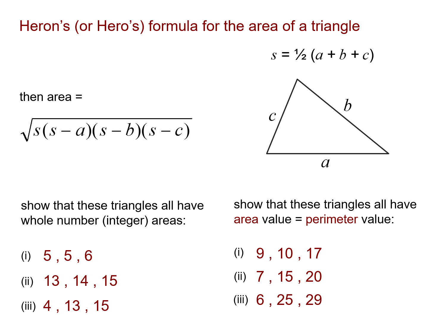 MEDIAN Don Steward mathematics teaching: various formulas