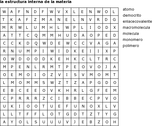 Enlace covalente, El átomo y Las macromoléculas: Sopa de Letras