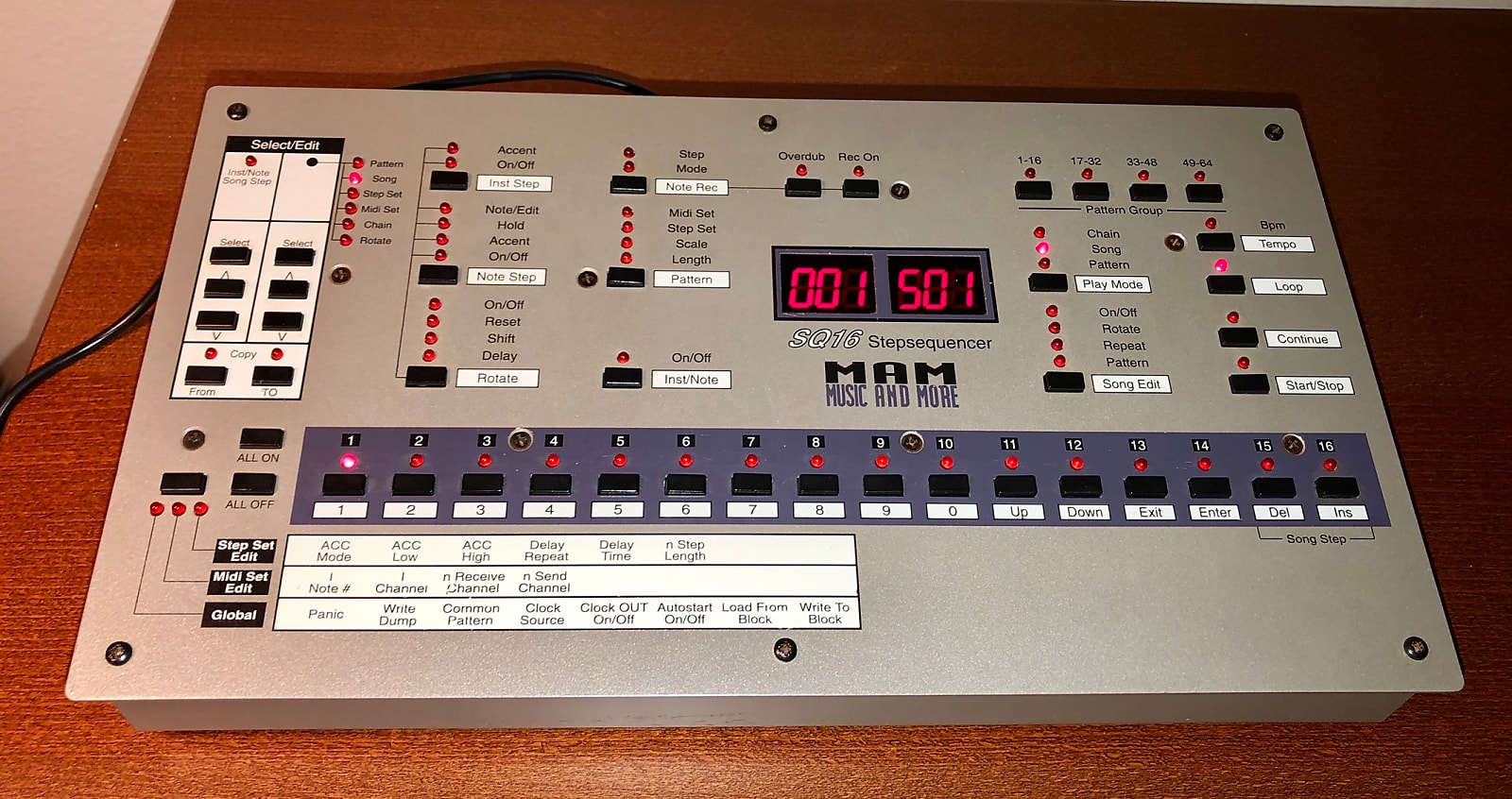 MATRIXSYNTH: Music And More MAM SQ16 - 16 track X0X MIDI sequencer