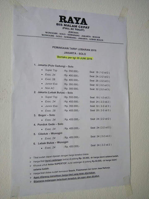 Tarif Lebaran 2016 Po RAYA - Jalur Bus
