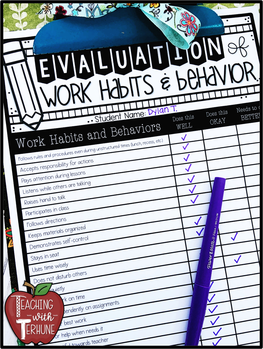 Teaching With Terhune: Student Behavior Checklist - Great to use at ...