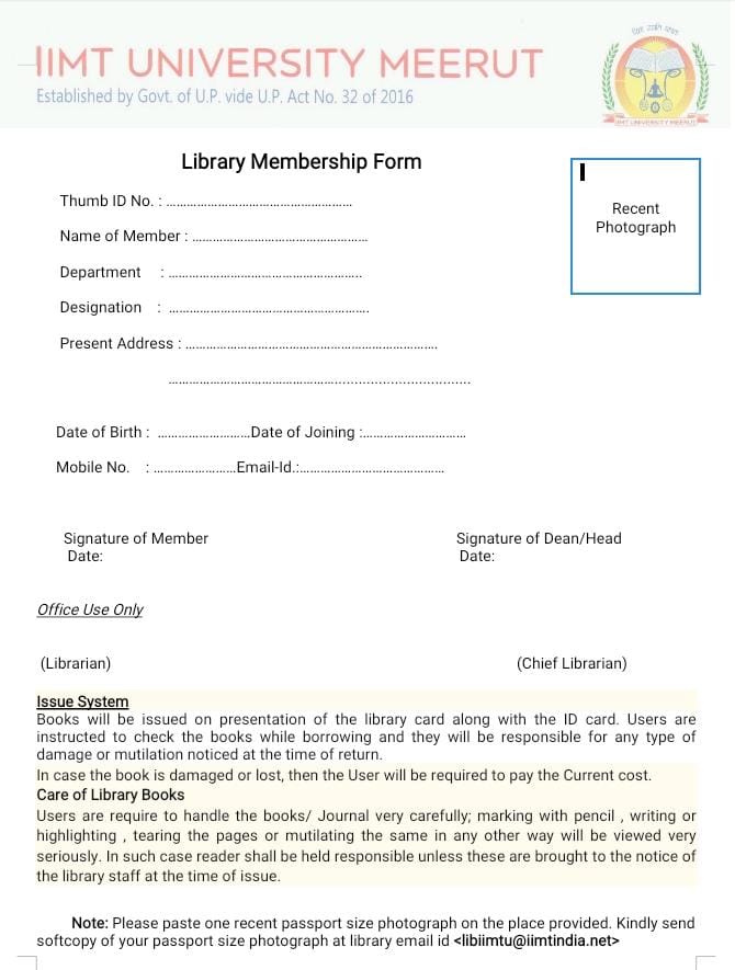 E-Library: Library Membership Form
