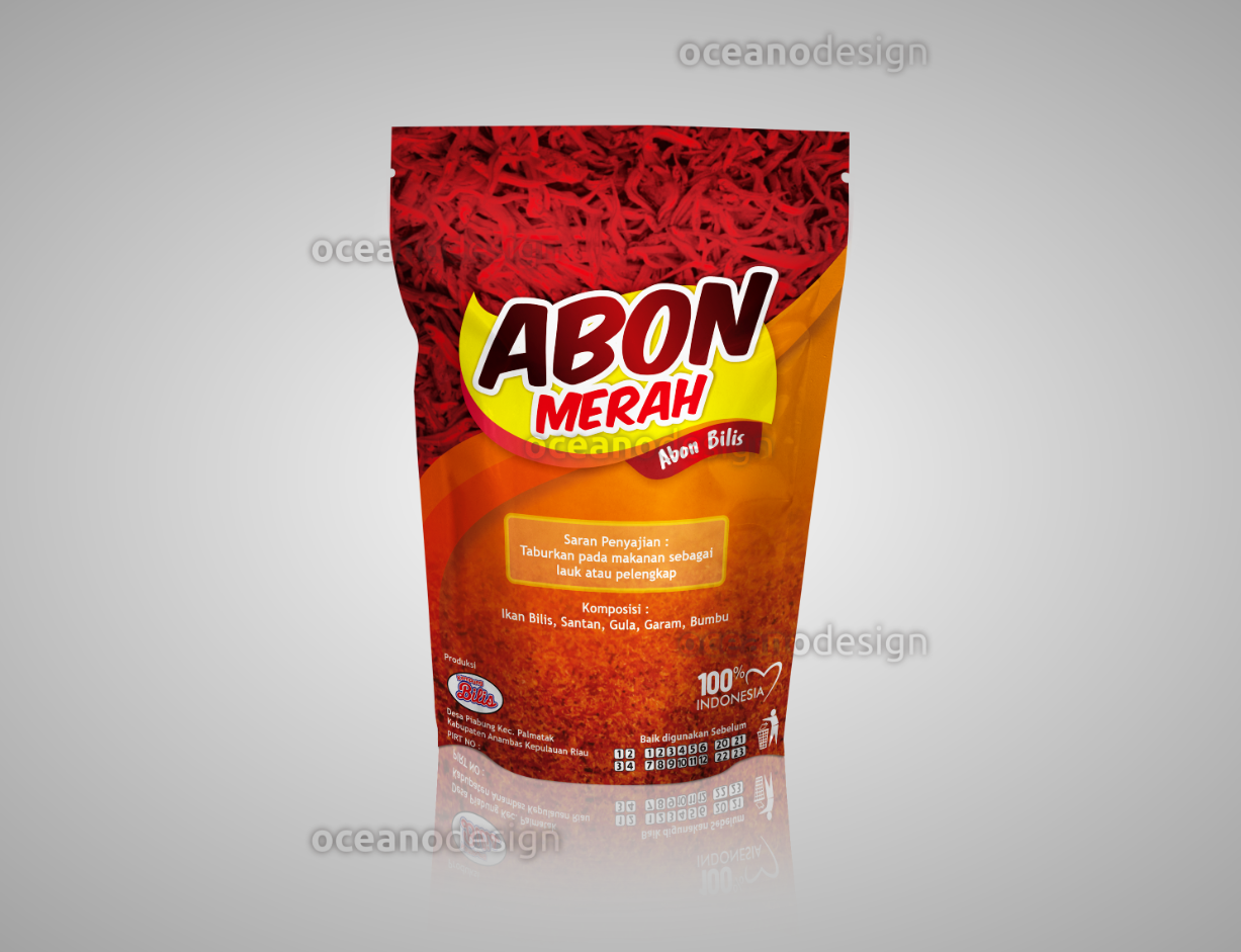 jasa desain kemasan stand pouch abon merah - Jasa Desain Grafis Jogja