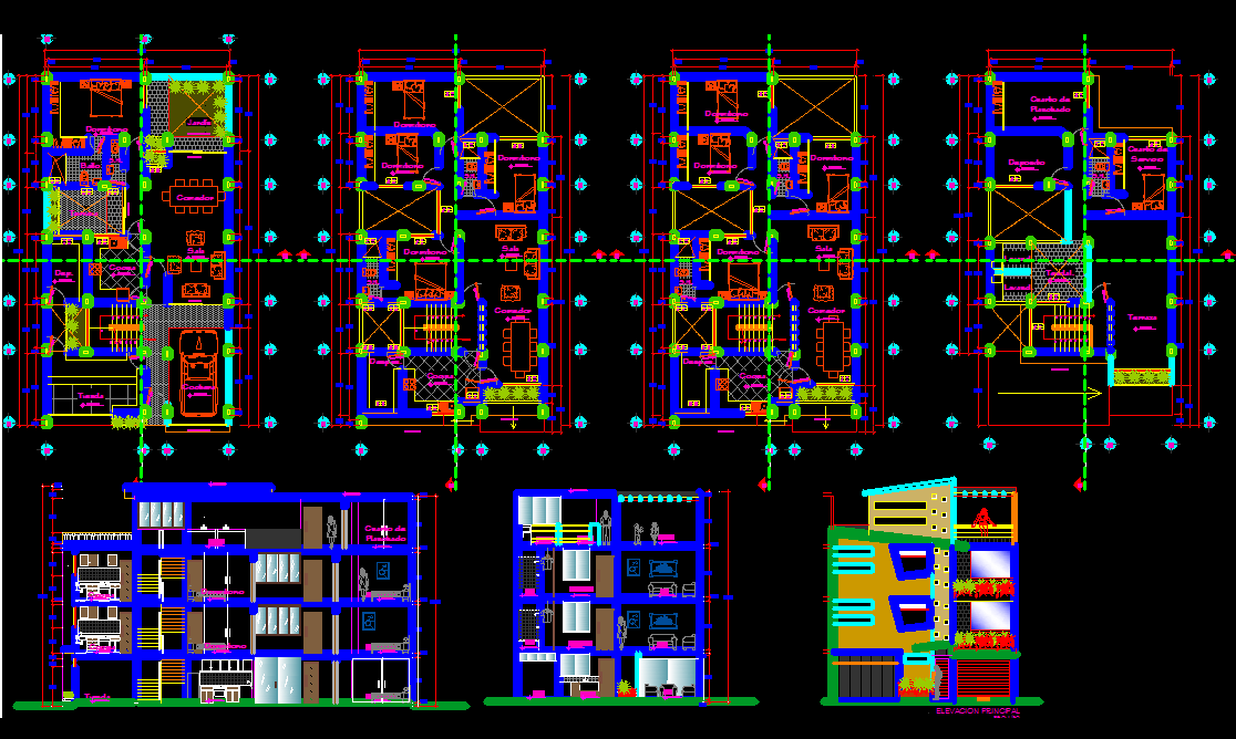 AutoCAD projects for a multi-storey family residential house - FantasticEng