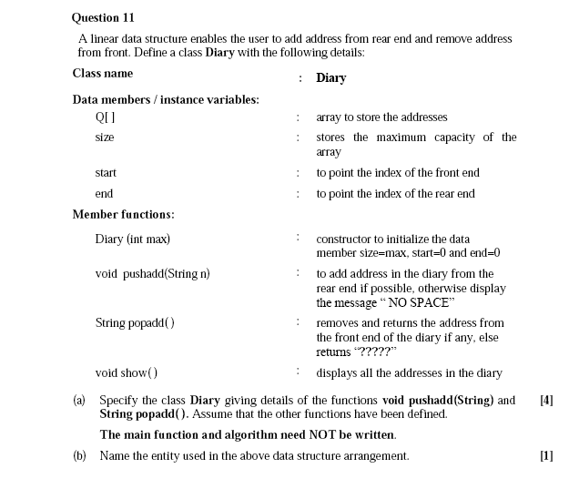(b) Name theentity used in the above data structure arrangement ...
