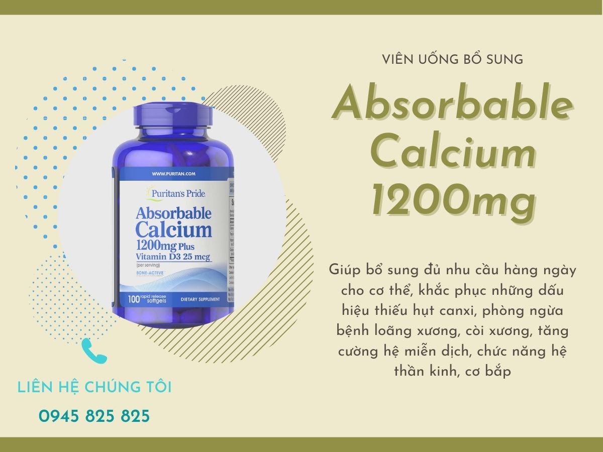 Thuốc bổ sung canxi của mỹ Absorbable Calcium 1200mg