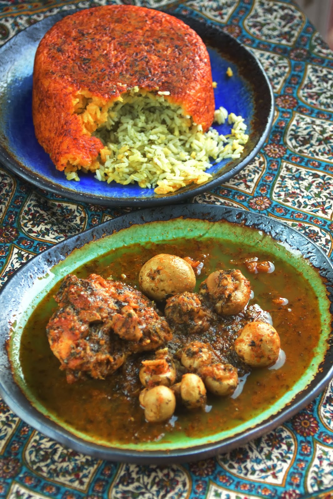 South Iranian style chicken stew with cilantro and mushroom