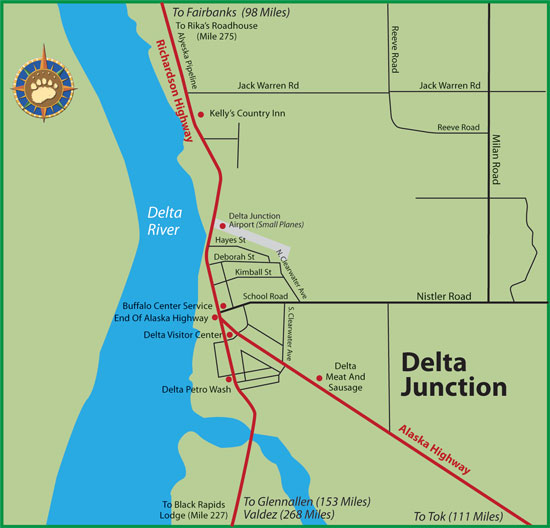 Maps of Alaska Roads By Bearfoot Guides: Map Of Delta Junction, Alaska