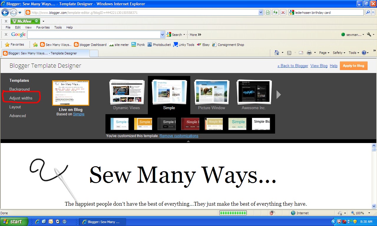 Sew Many Ways...: Blog Buddy...How to Adjust the Width Of Your Blog