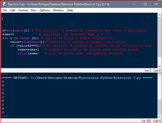 Aprendiendo C#, Python, C++, A.I, BASIC...: Numero total de elementos y sumalos si son pares
