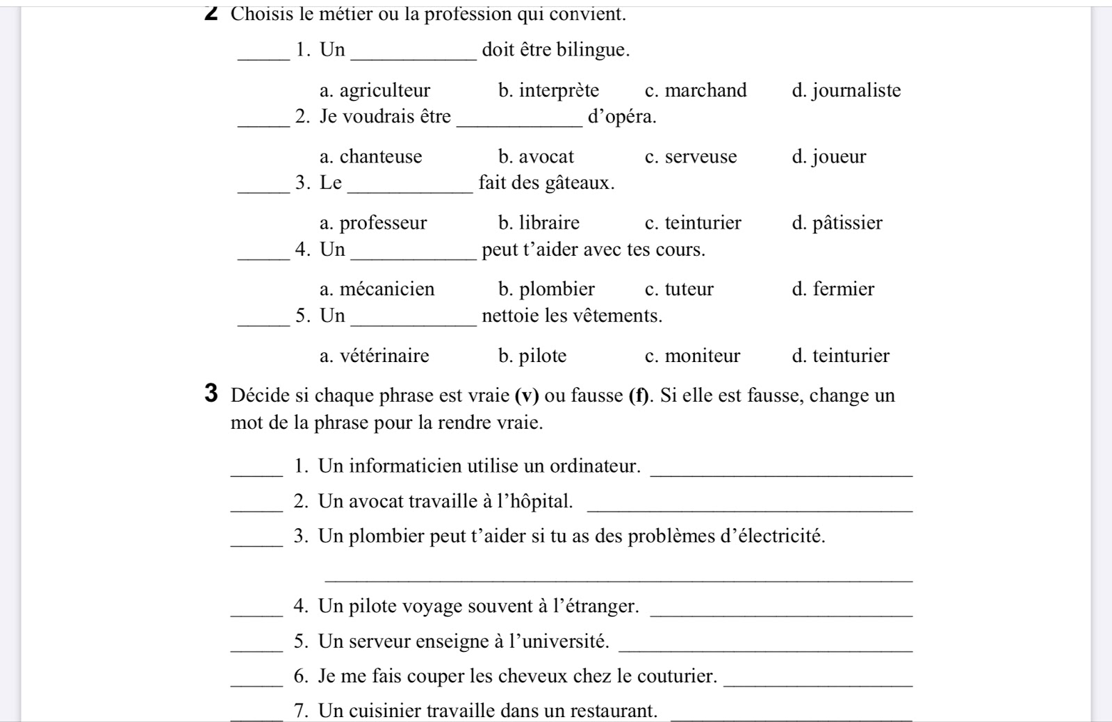 J'aime SEK: Les professions exercices