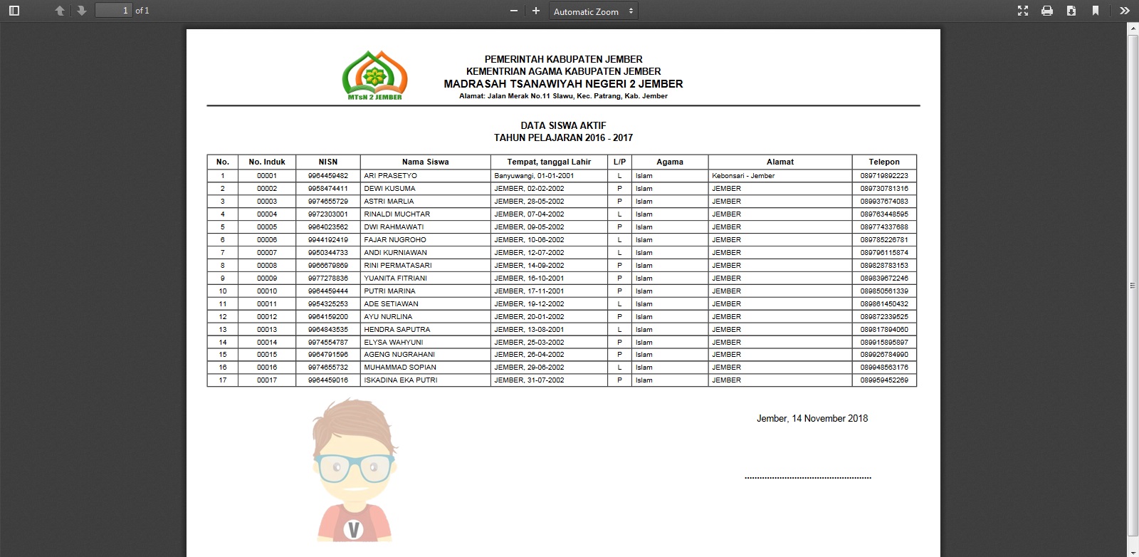 Aplikasi Pengolahan Data Mutasi Siswa MTs Negeri 2 Jember - Vanny ...