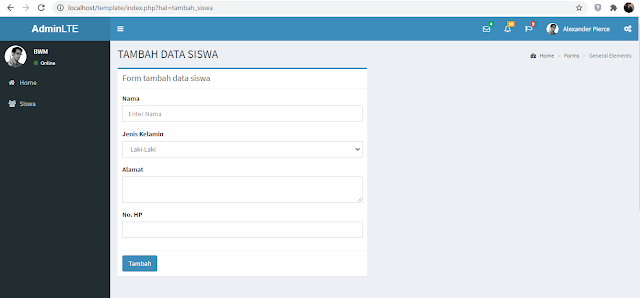 Aplikasi CRUD menggunakan Template Admin LTE