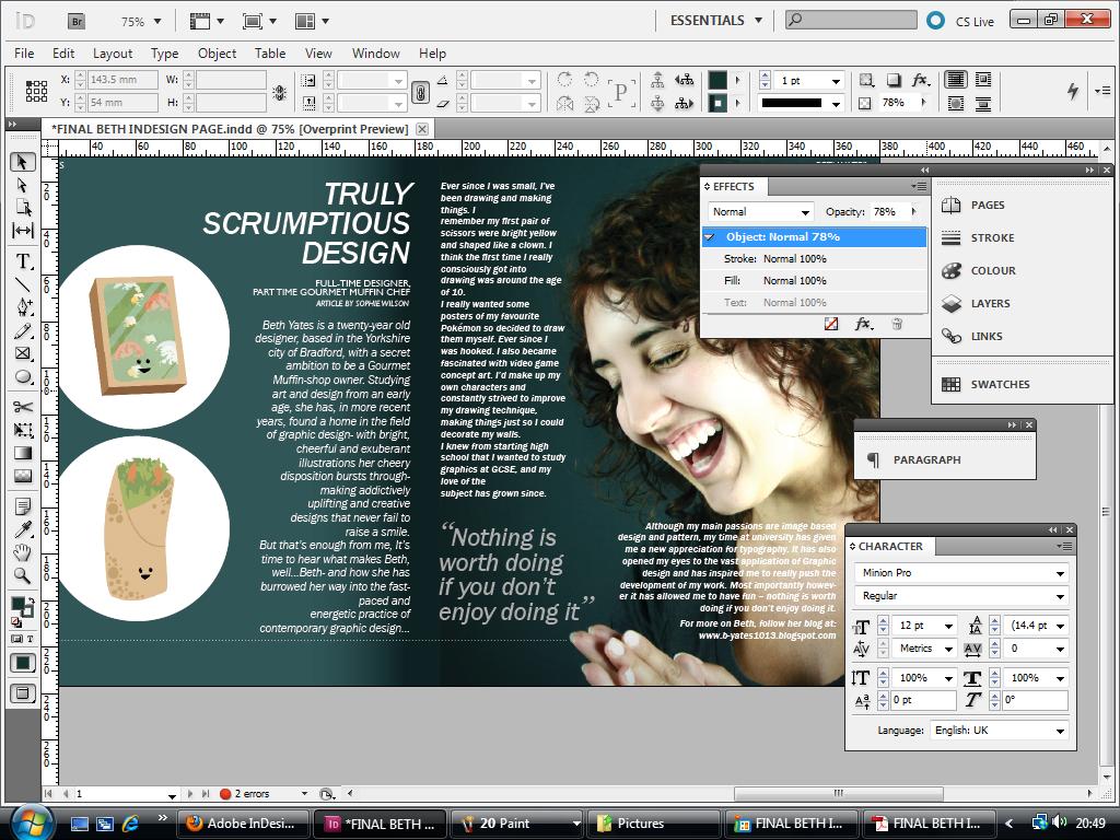 Sophie Wilson//Design Practice: InDesign Final Design: The Design Process.