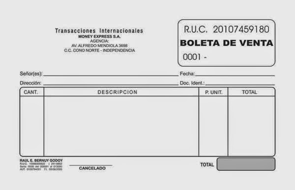 Evelyn Ludeña : modelo de boleta de venta