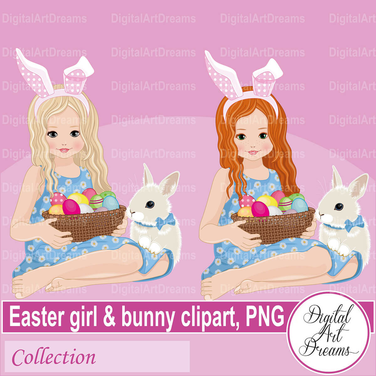 Little Girl Easter Clipart Images with a Bunny