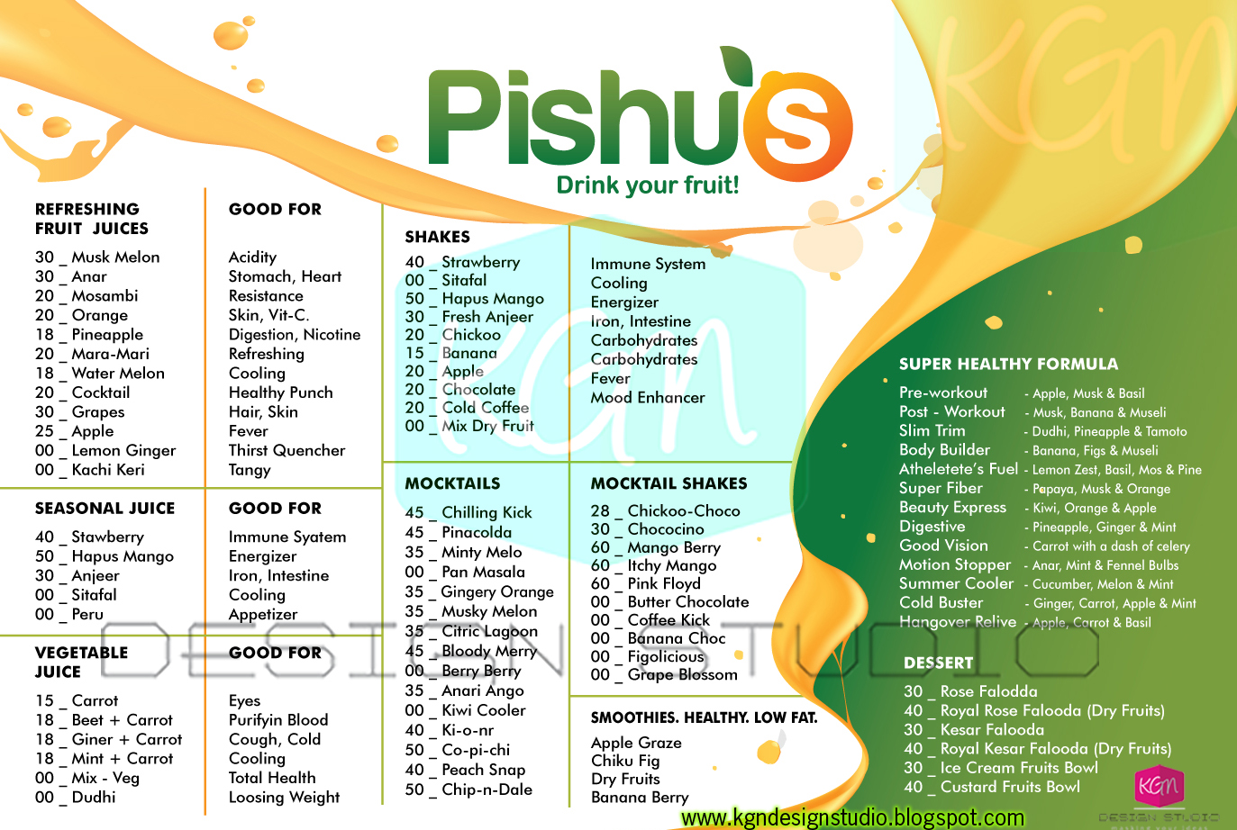 KGN Design Studio: Pishus Juice Corner Menu