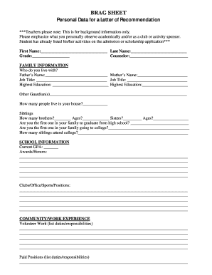 Brag Sheet Template For Letter Of Recommendation ~ Resume Letter