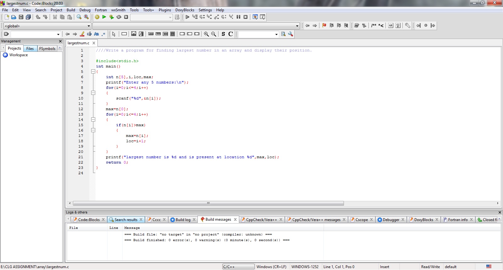 A program for finding largest number in an array and display their position