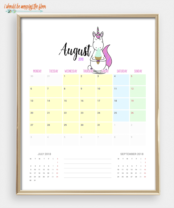 free printable unicorn calendar sheets unicorn printables free - weekly ...