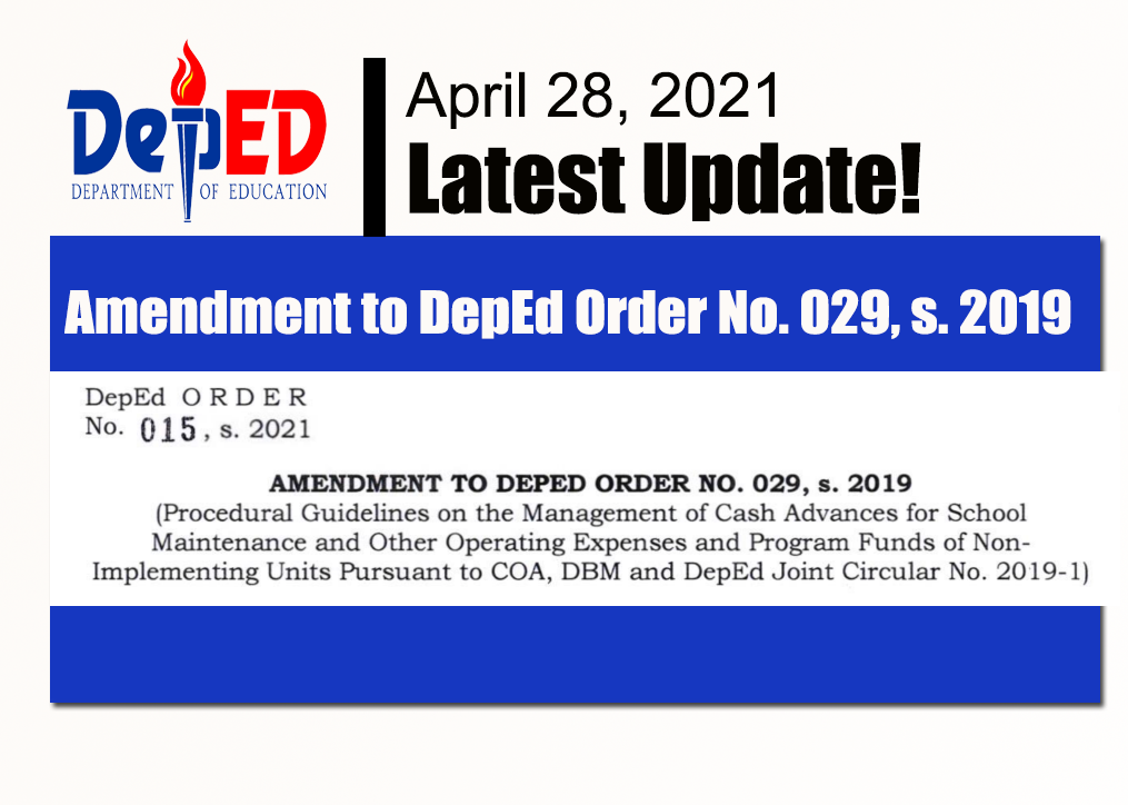 DepEd released Amendment to DepEd Order No. 029, s. 2019