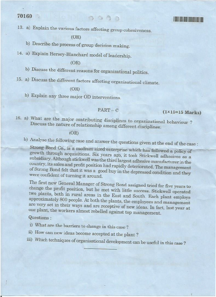 Anna University BA 5105-ORGANIZATIONAL BEHAVIOUR NOVEMBER/DECEMBER 2019 ...