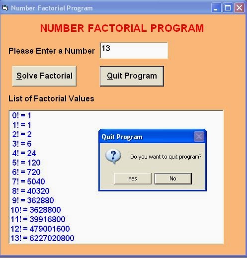 Free Programming Source Codes And Computer Programming Tutorials Factorial In Visual Basic 6