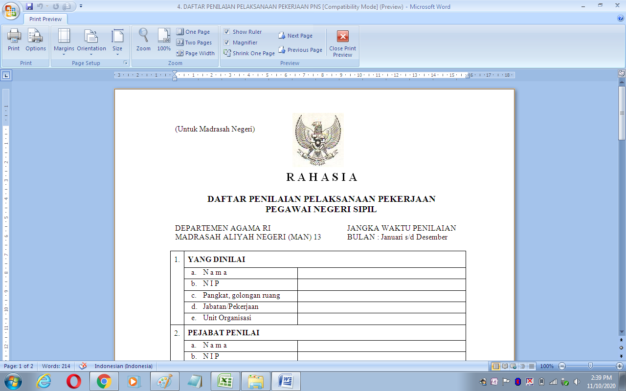 Contoh daftar penilaian pelaksanaan pekerjaan pegawai negeri sipil (DP3 ...