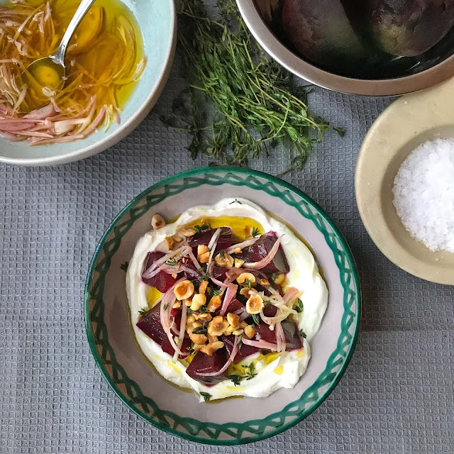 Roasted Beetroot with Labneh and quick-pickled shallots | Margot's Kitchen