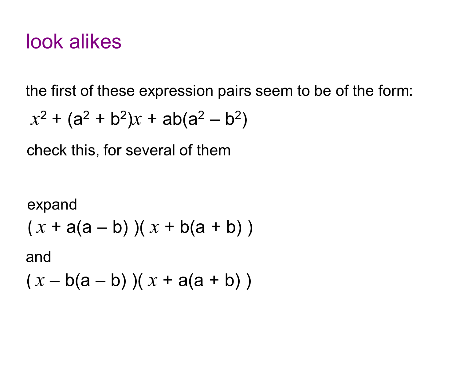 MEDIAN Don Steward mathematics teaching: look alike quadratics