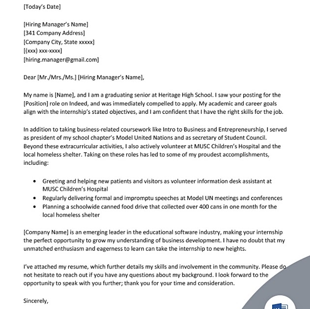 High School Student Cover Letter Example free - Cover letters samples