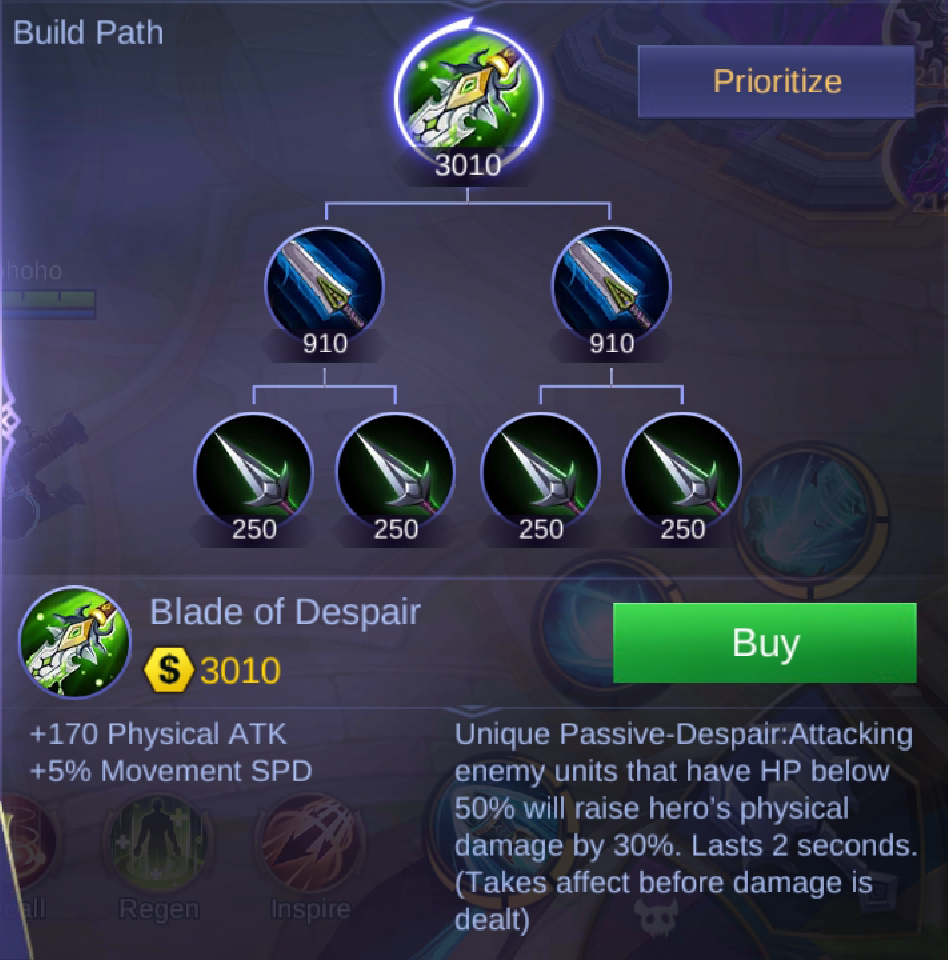 All Attack Items sorted by Physical ATK (MLBB Season 9)