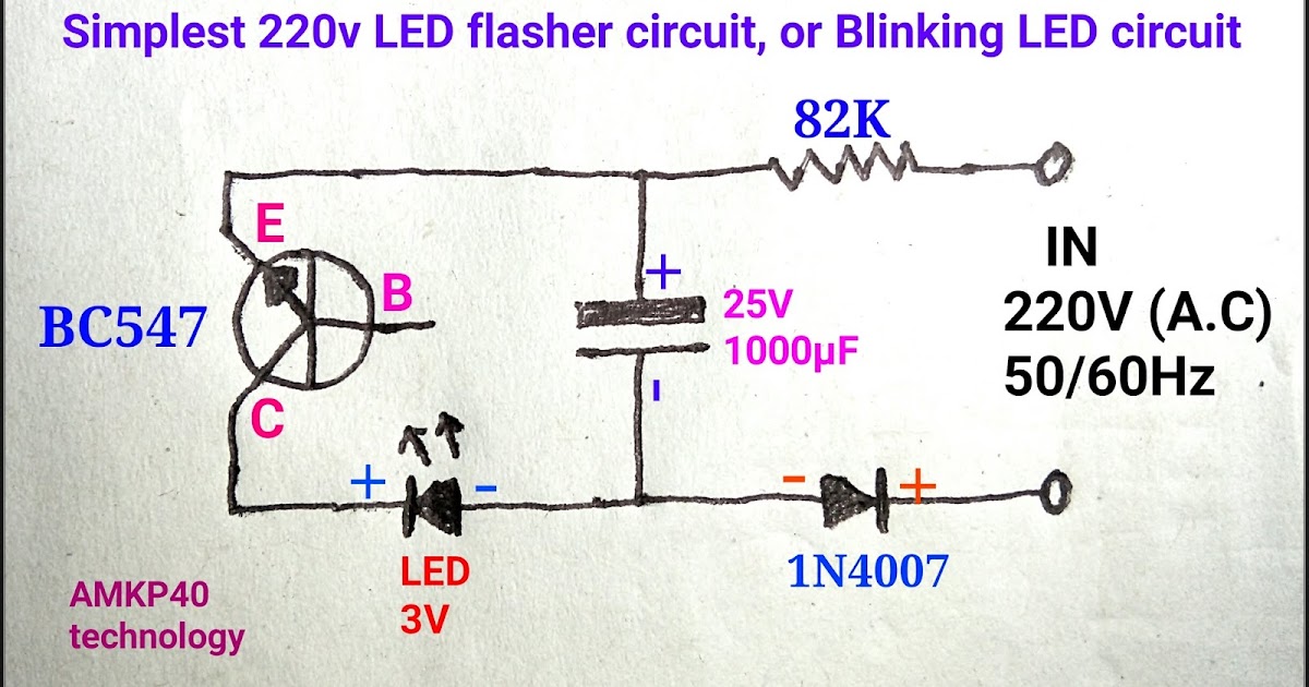 Simplest 220v (A.C) LED flasher or blinking circuit diagram.