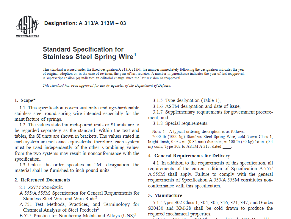 ASTM A 313/A 313M – 03