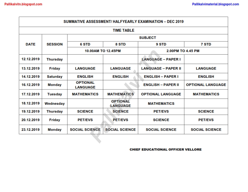 1 - 12th Half Yearly Exam Time Table - 3 Districts Updated - Pallikalvi ...